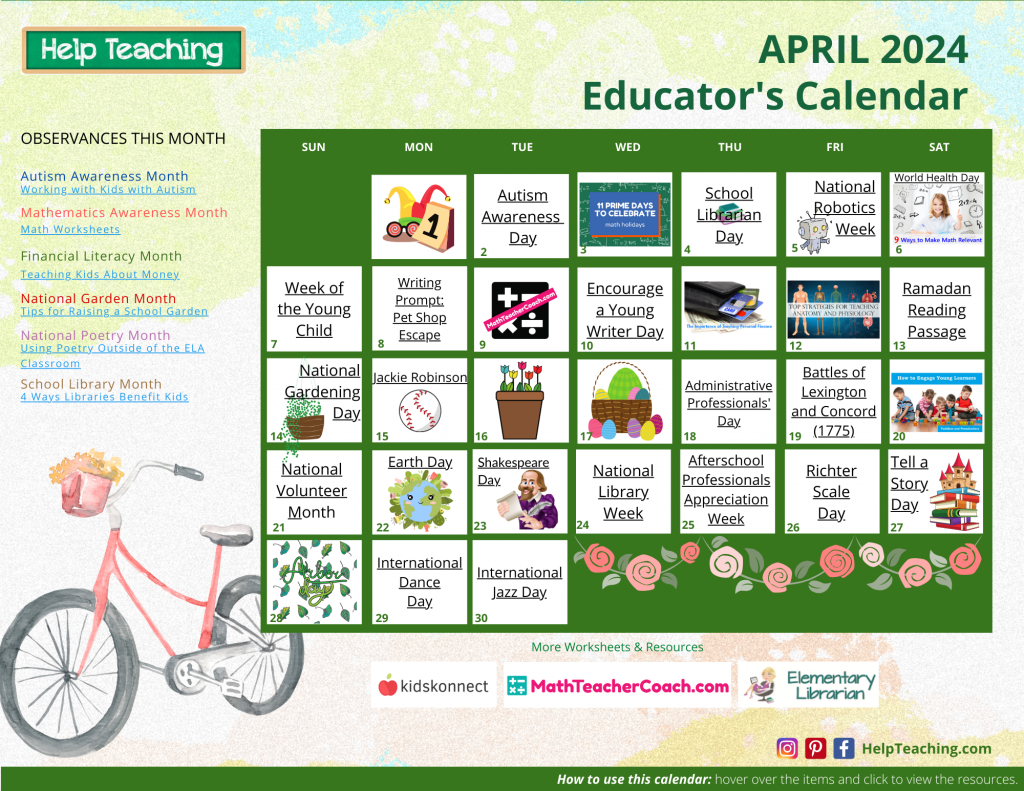 Educator's Calendar 2024 (US) - HelpTeaching.com HelpTeaching.com