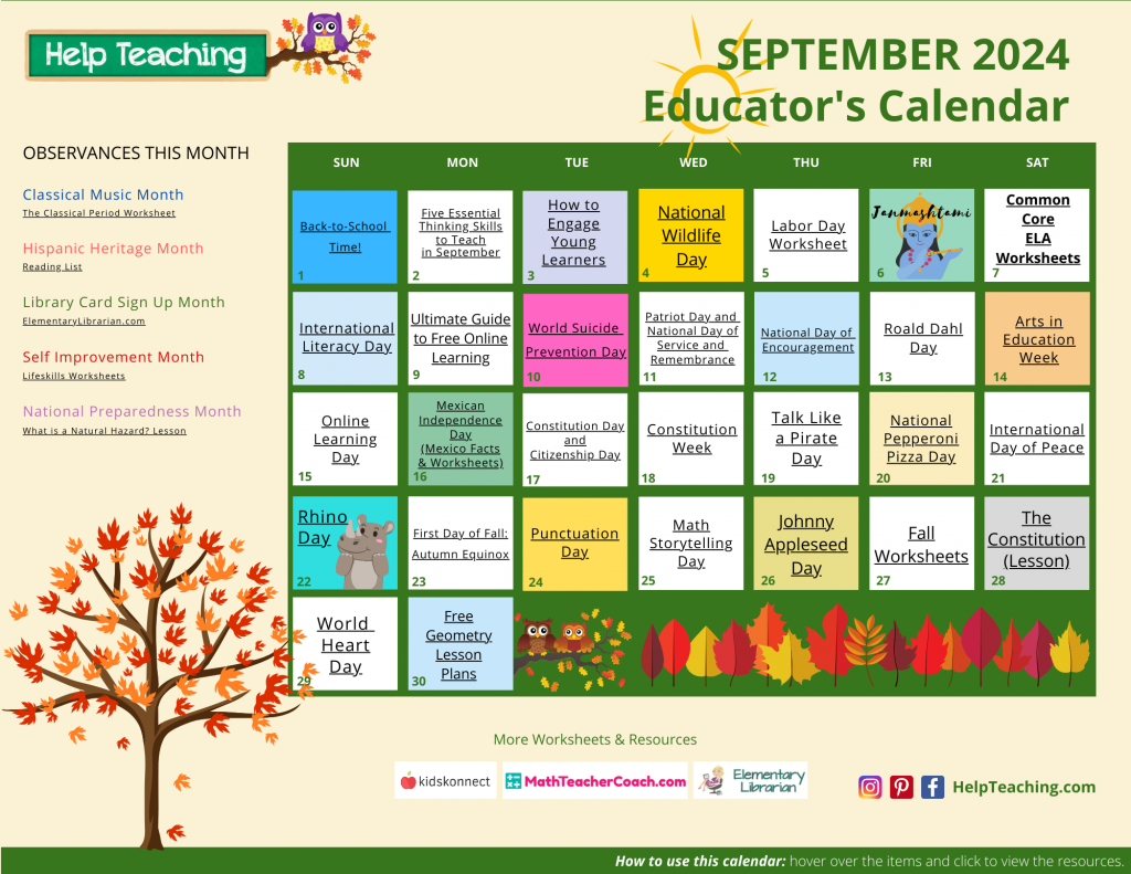 Educator's Calendar 2024 (US) - HelpTeaching.com HelpTeaching.com